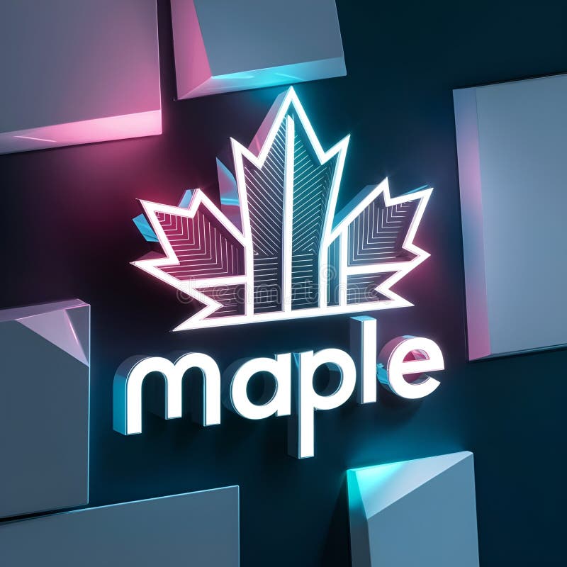 Maple Leaf Logo with "Maple" Text Decorated with RGB Lighting. Stock ...