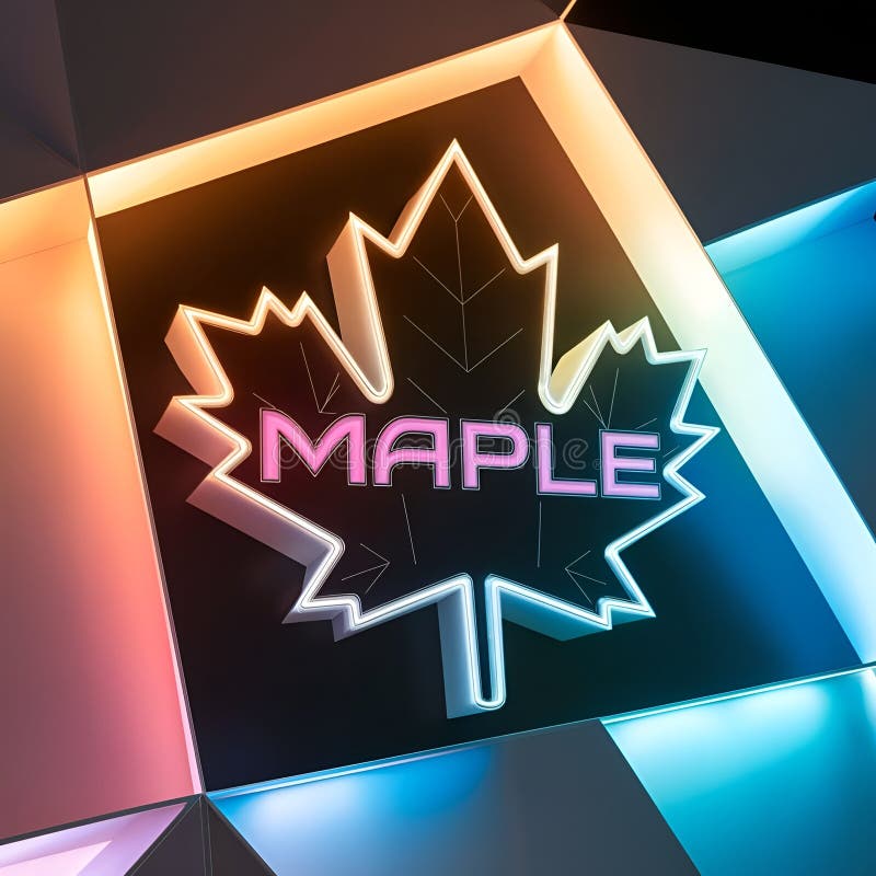 Maple Leaf Logo with "Maple" Text Decorated with RGB Lighting. Stock ...