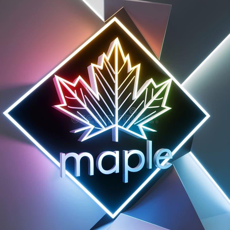 Maple Leaf Logo with "Maple" Text Decorated with RGB Lighting. Stock ...