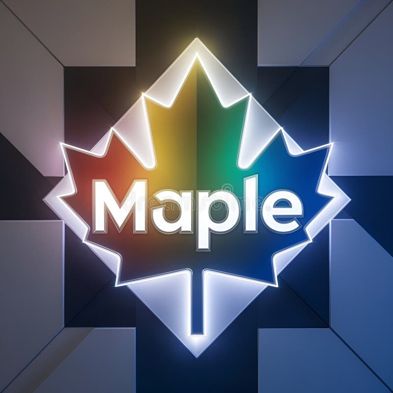 Maple Leaf Logo with "Maple" Text Decorated with RGB Lighting. Stock ...
