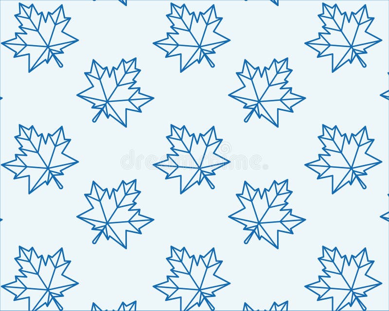 Maple Leaf Pattern. Blue on White Hand Drawn Vector Illustration Stock ...