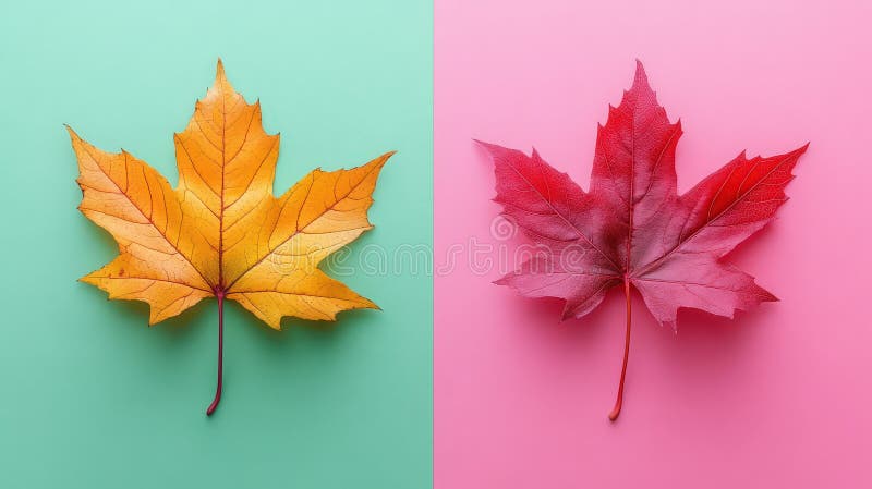 Maple Leaf Placed on the Left Side with Green Pink Background Stock ...