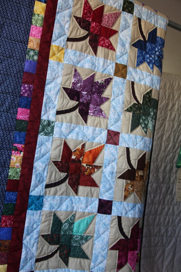 Maple Leaf Quilt with Calico Colors Stock Image - Image of maple, cover ...