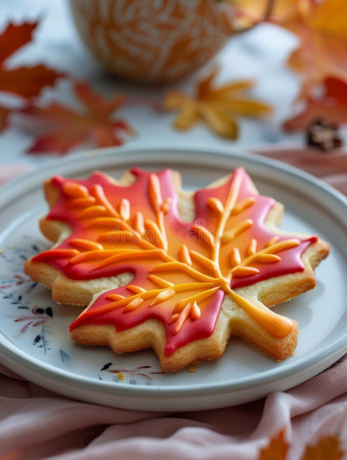 Maple Leaf Shaped Cookie Decorated Fall Colors Stock Photos - Free ...