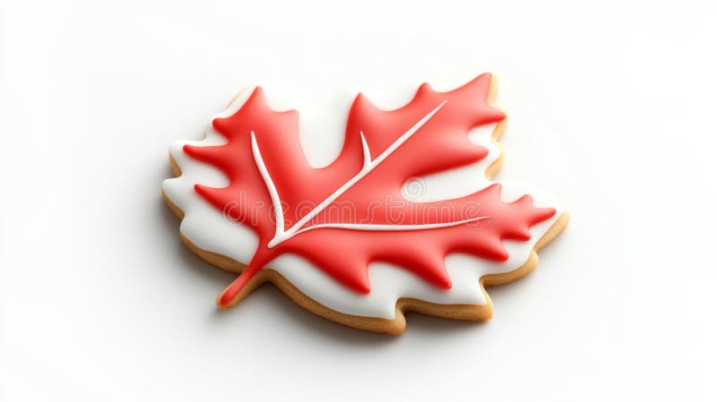 Maple Leaf-shaped Cookie Decorated with Red Icing Isolated on a White ...