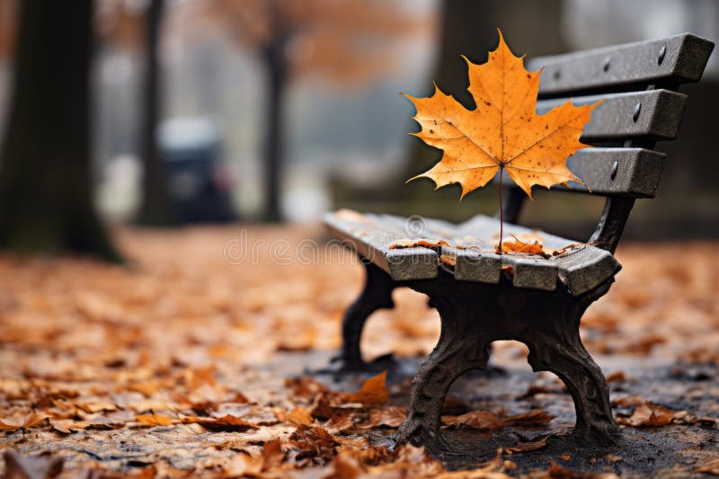 A Maple Leaf is Sitting on a Park Bench Stock Illustration ...