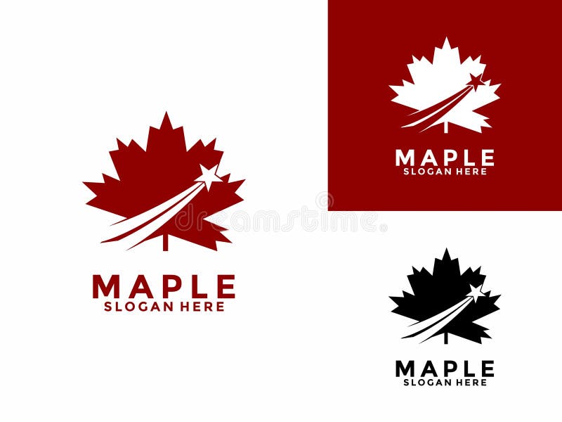 Maple Leaf with Star Logo Design Vector Illustration, Maple Canada ...