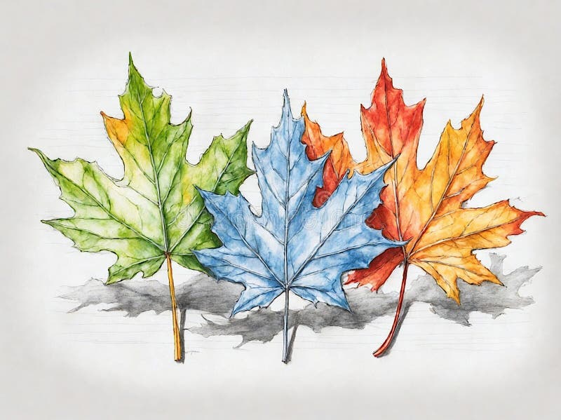 Maple Leaves Colorful Bright Pencil Drawing Sketch AI Generated Stock ...