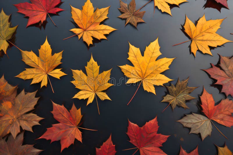 Maple Leaves Fall on Surface of Water in Forest during Autumn and Signal Change of Seasons ...