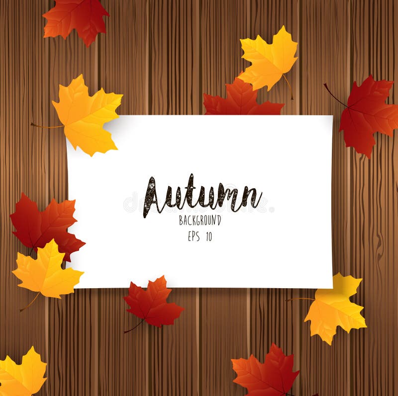Maple Leaves with Paper Sheet on Wooden Background Stock Vector ...
