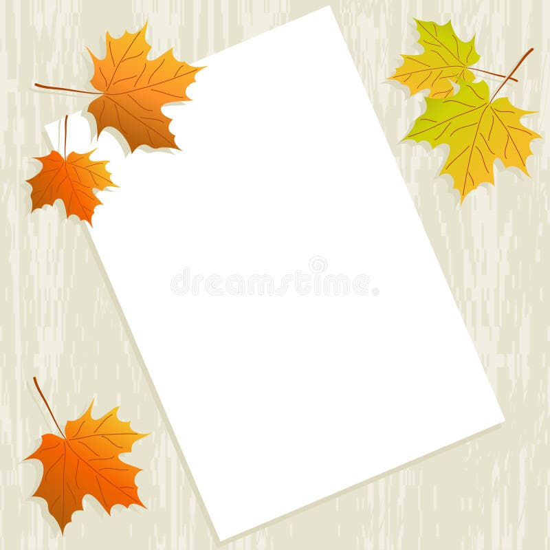 Maple Leaves with Paper Sheet on Wooden Background Texture Stock Vector ...