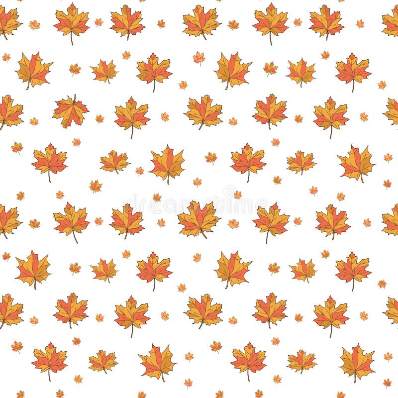 Maple Leaves. Seamless Pattern, Hand Draw, Vector Stock Illustration ...