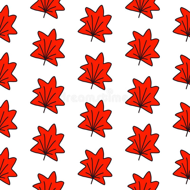Maple Leaves Seamless Pattern Hand Drawn in Minimalistic Style Stock ...