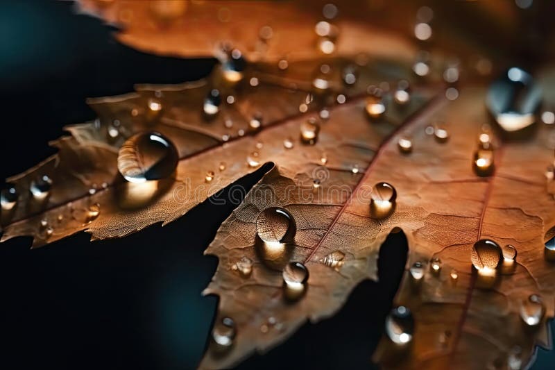 Maple Leaves Under a Microscope in Drops of Water and Oil. Macro Art ...