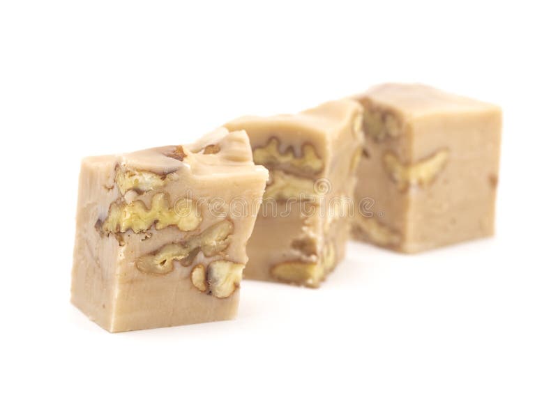 Maple Nut Fudge on a White Background Stock Image - Image of pecan ...