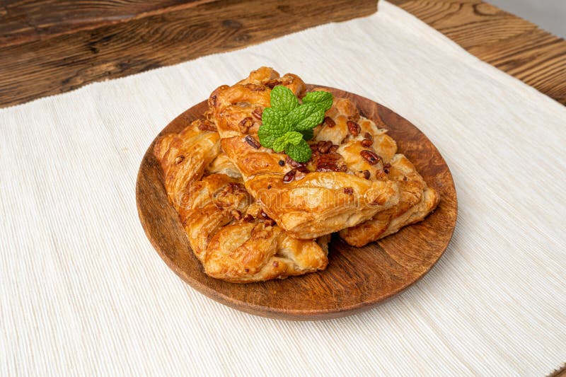 Maple Pecan Puff Pastry Isolated, Danish Plaits Pastries with Maple ...