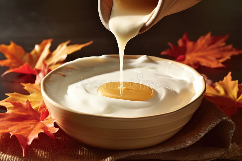 Maple Syrup Being Poured on a Bowl of Yogurt Stock Photo - Image of ...