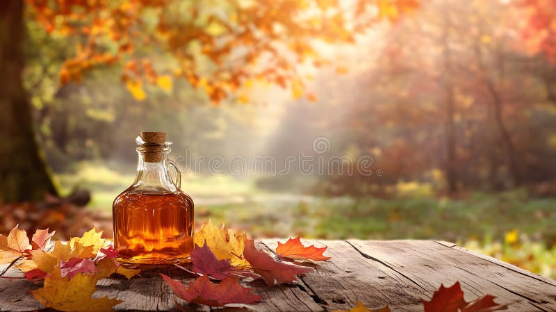 Maple Syrup Bottle Elegantly Displayed on a Rustic Wooden Table ...