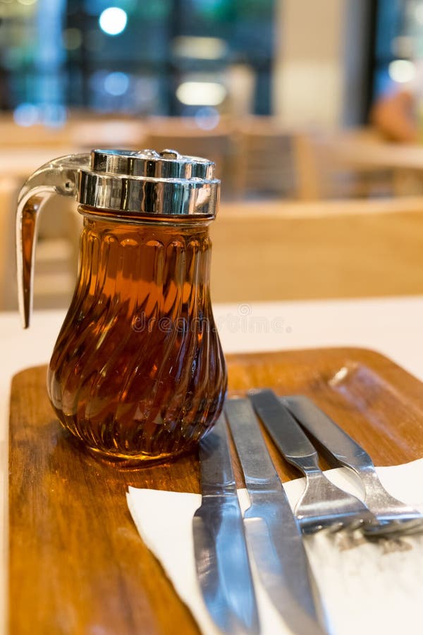 Maple Syrup in Dispenser Prepare for Pancakes Stock Photo - Image of ...