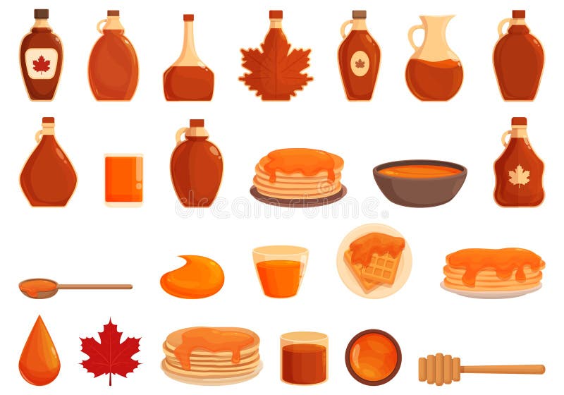Maple Syrup Icons Set Cartoon . Pancake Stack Stock Illustration ...