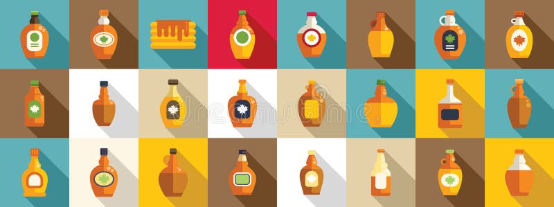 Maple Syrup Icons Set Flat Vector. Kitchen Stack Stock Vector - Illustration of kitchen, product ...