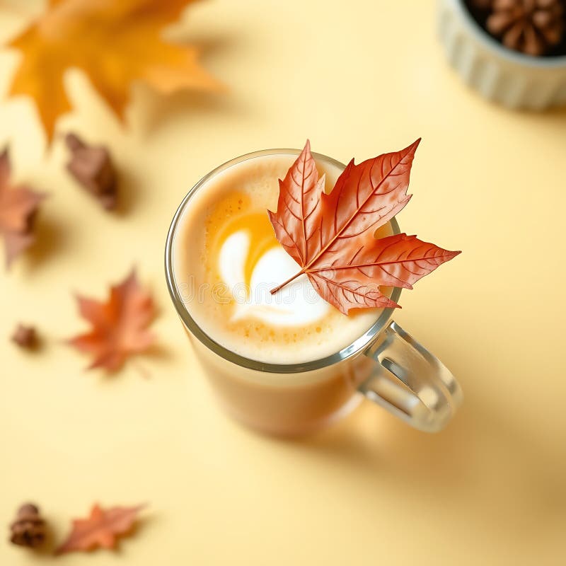 A Maple Syrup Latte with a Maple Leaf Garnish on a Pastel Yellow ...