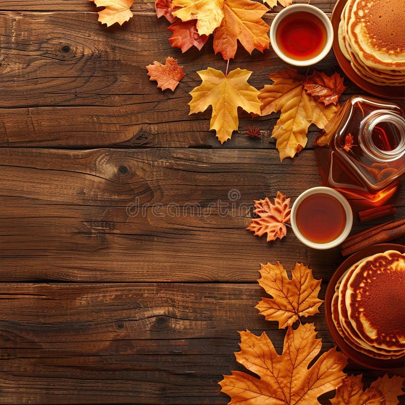 Maple Syrup and Pancakes Background for Canadian Thanksgiving Stock ...