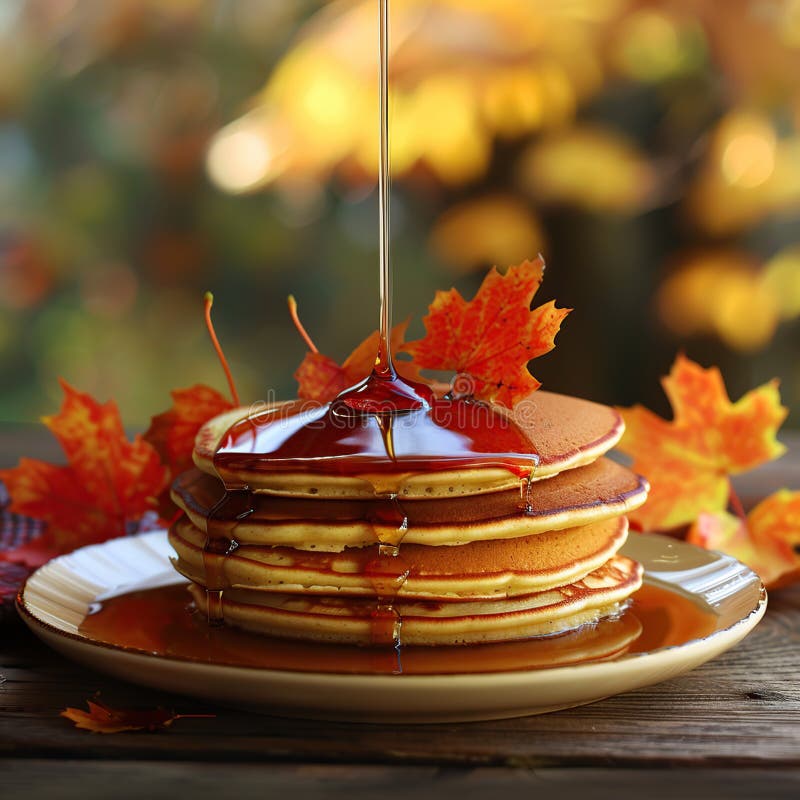 Maple Syrup and Pancakes Background for Canadian Thanksgiving Stock ...