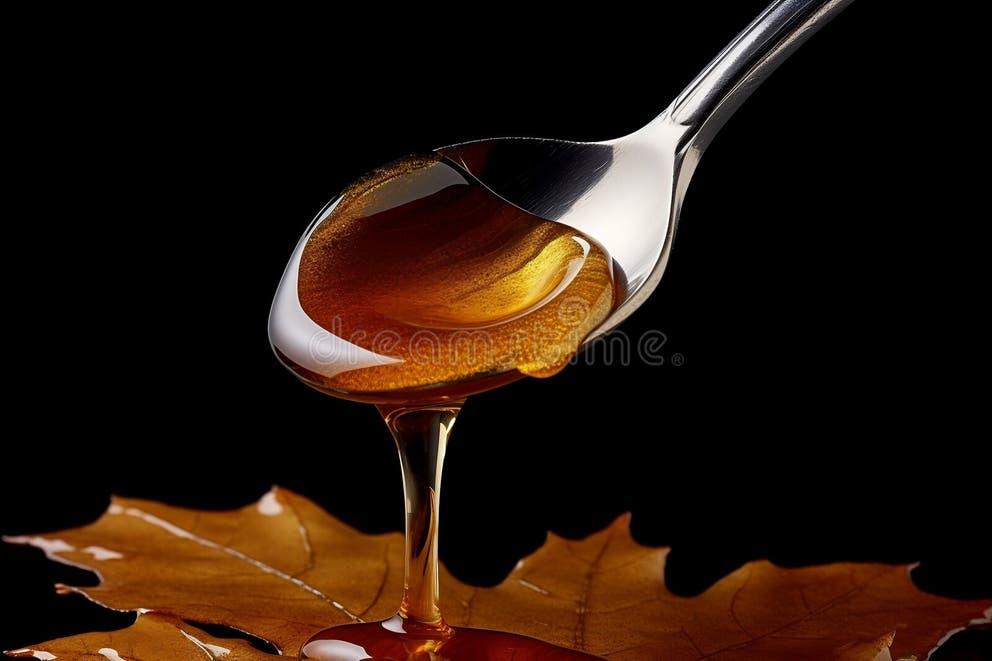 Maple Syrup Pouring Onto a Spoon. AI Stock Illustration - Illustration ...