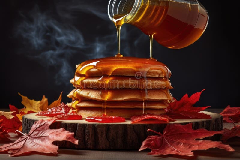Maple Syrup Pouring Onto a Stack of Pancakes Stock Illustration ...