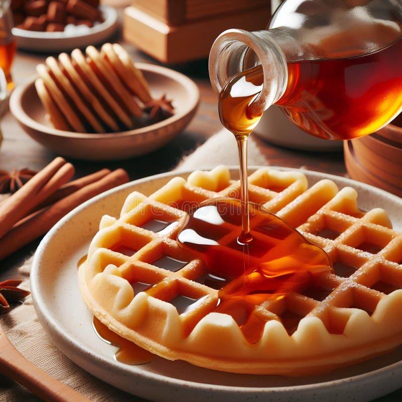 Maple Syrup Pouring Onto Waffle Stock Illustration - Illustration of ...