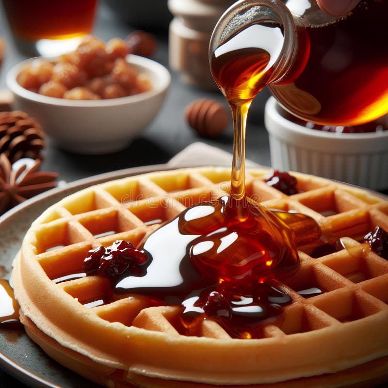 Maple Syrup Pouring Onto Waffle Stock Illustration - Illustration of delicious, sugar: 308558268