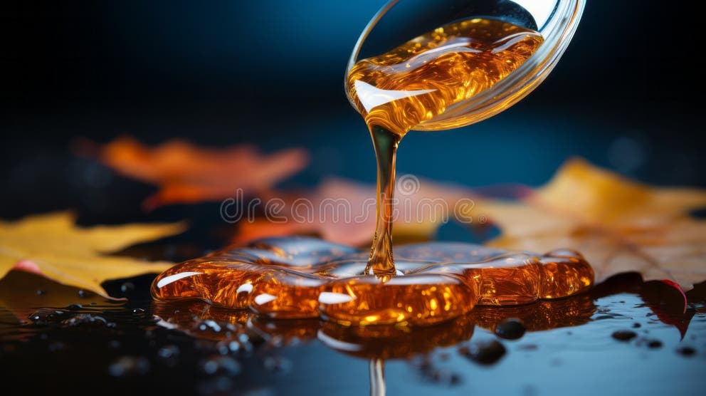 Maple Syrup Pouring on Spoon. Generative AI. Stock Illustration ...