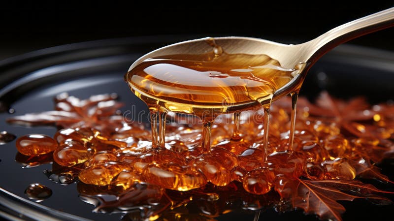 Maple Syrup Pouring on Spoon. Generative AI. Stock Illustration ...