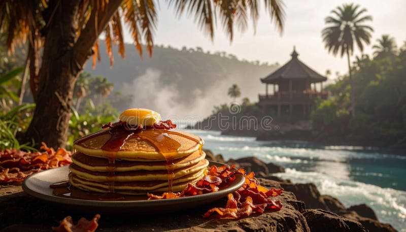 Maple Syrup River Flowing through Pancake Archipelago with Bacon Palm ...