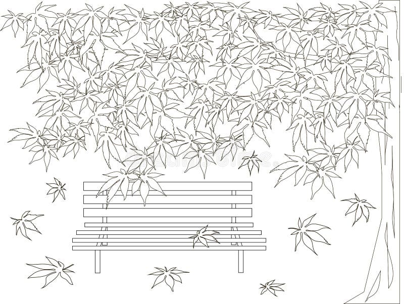 Maple Tree, Bench, Falling Maple Leaves Sketch Stock Vector ...