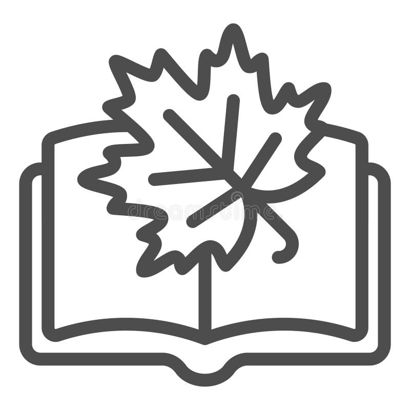 Maple Tree Leaf at Book Line Icon, Autumn Reading Concept. Vector ...
