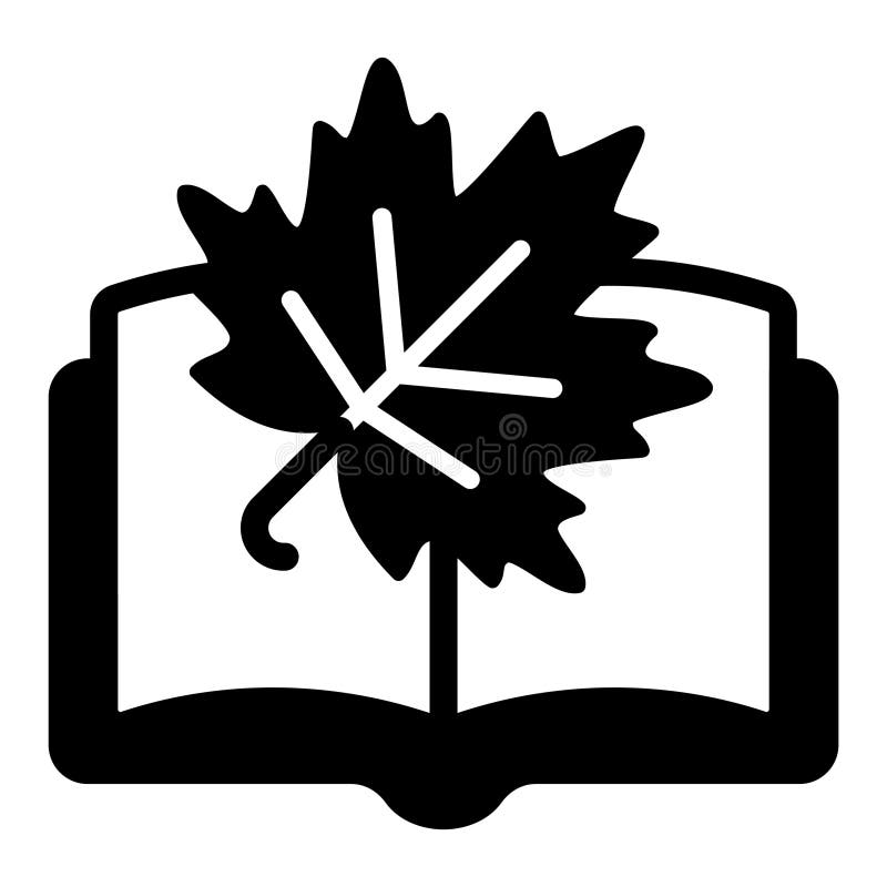 Maple Tree Leaf at Book Solid Icon, Autumn Reading Concept. Vector ...