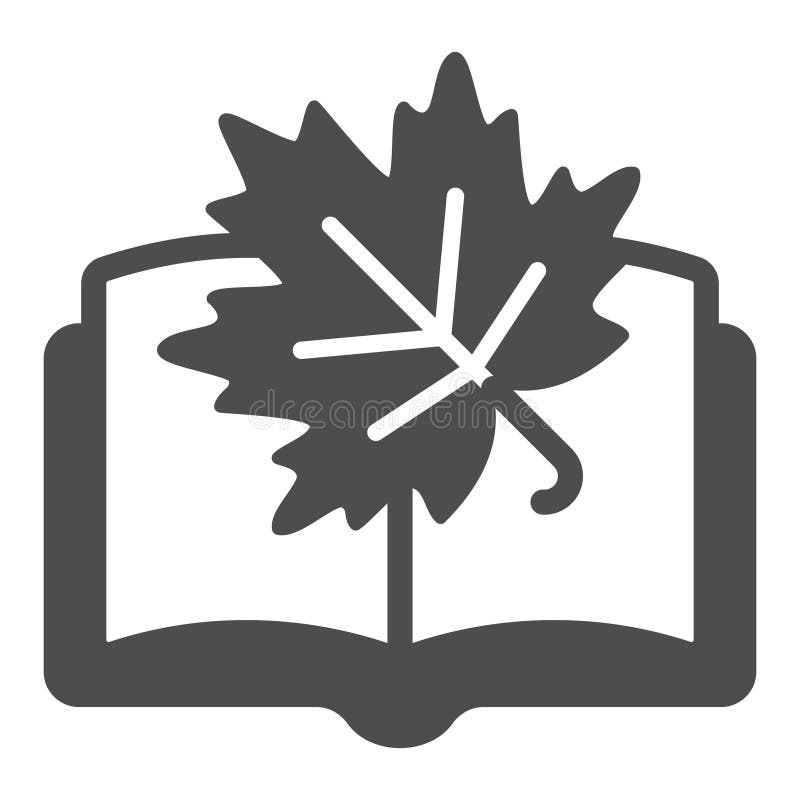 Maple Tree Leaf at Book Solid Icon, Autumn Reading Concept. Vector ...