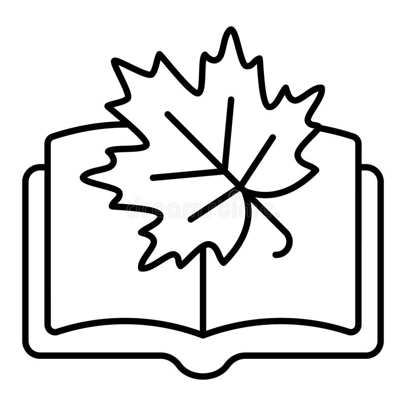 Maple Tree Leaf at Book Thin Line Icon, Autumn Reading Concept. Vector ...