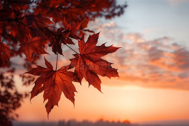 Maple Tree Leaves during Sunset. Stock Illustration - Illustration of ...