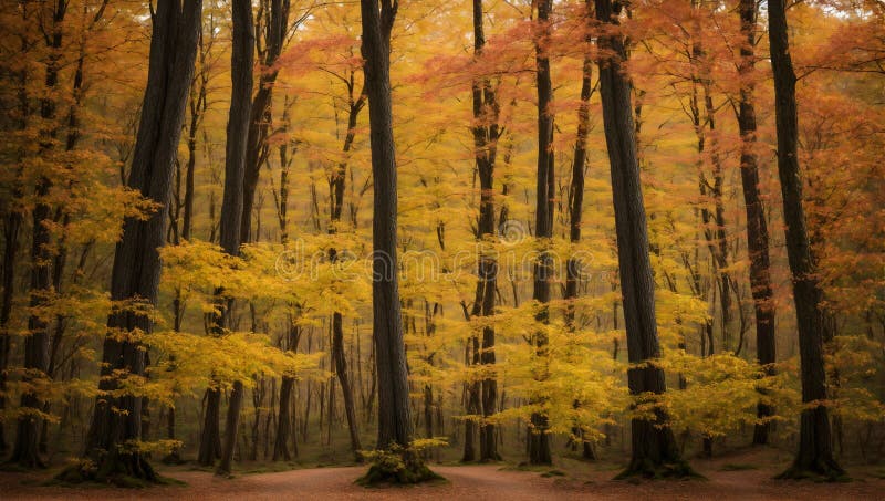 Maple Trees in the Forest on the Autumn Season Stock Illustration ...