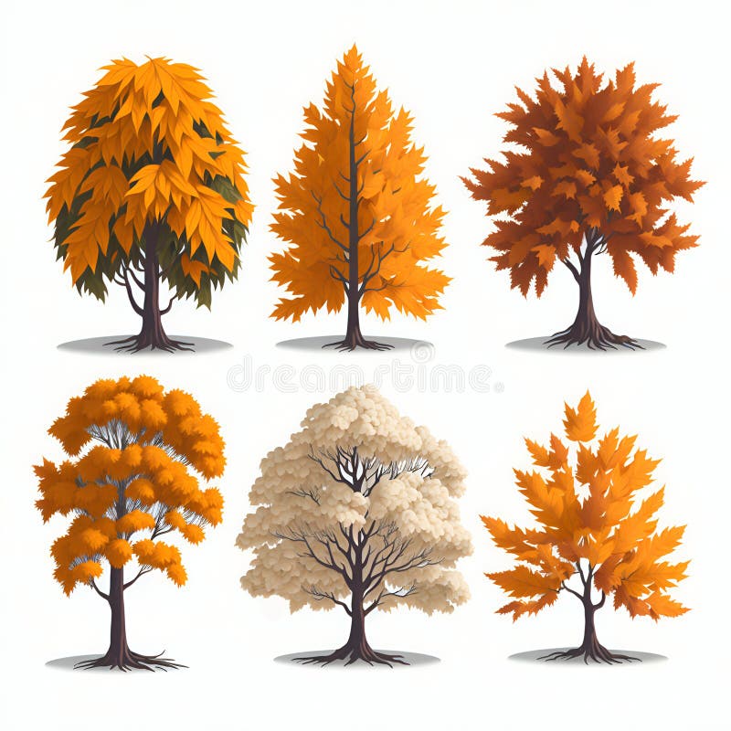 Maple Trees White Background Set Graphic Clipart Design Stock ...