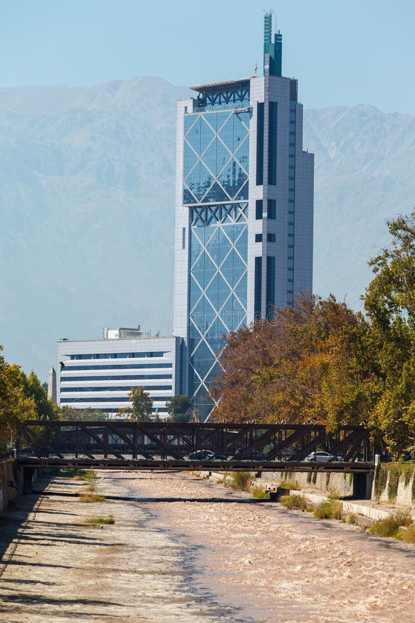 Mapocho River, a Treeline and Telecommunication Tower Modern Office ...