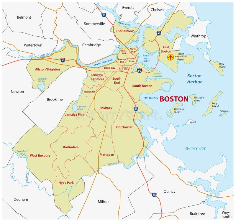 Mappa Amministrativa Di Boston Illustrazione di Stock - Illustrazione ...