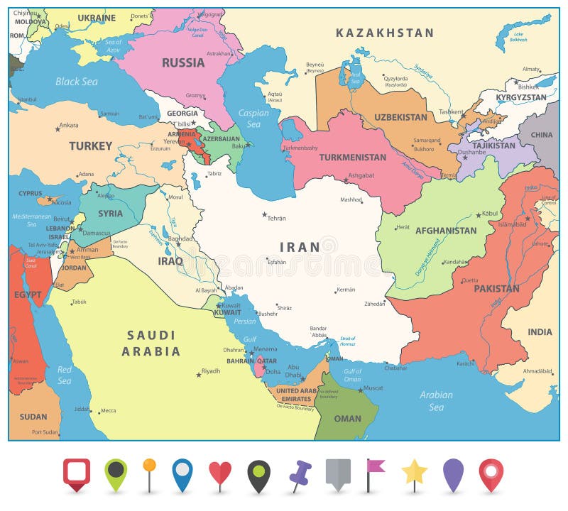 Mappa Politica Dell'Asia Occidentale Illustrazione Vettoriale ...