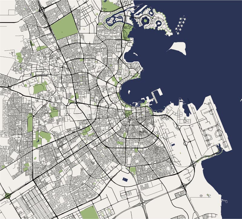 Mappa Della Città Di Doha, Qatar Illustrazione di Stock - Illustrazione ...