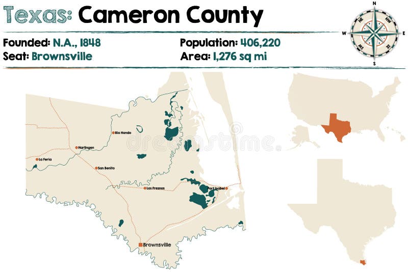 Mappa Della Contea Di Cameron Nel Texas Illustrazione Vettoriale ...