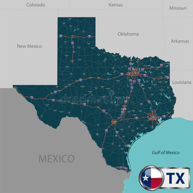 Mappa Dello Stato Il Texas, U.S.a. Illustrazione Vettoriale ...