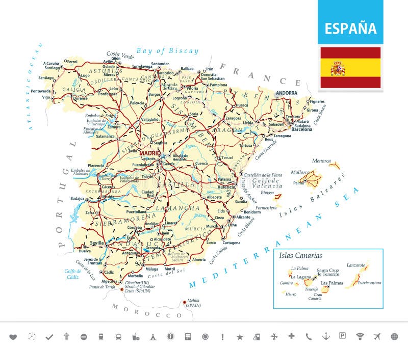 Mappa Dettagliata Della Spagna Illustrazione Vettoriale - Illustrazione ...